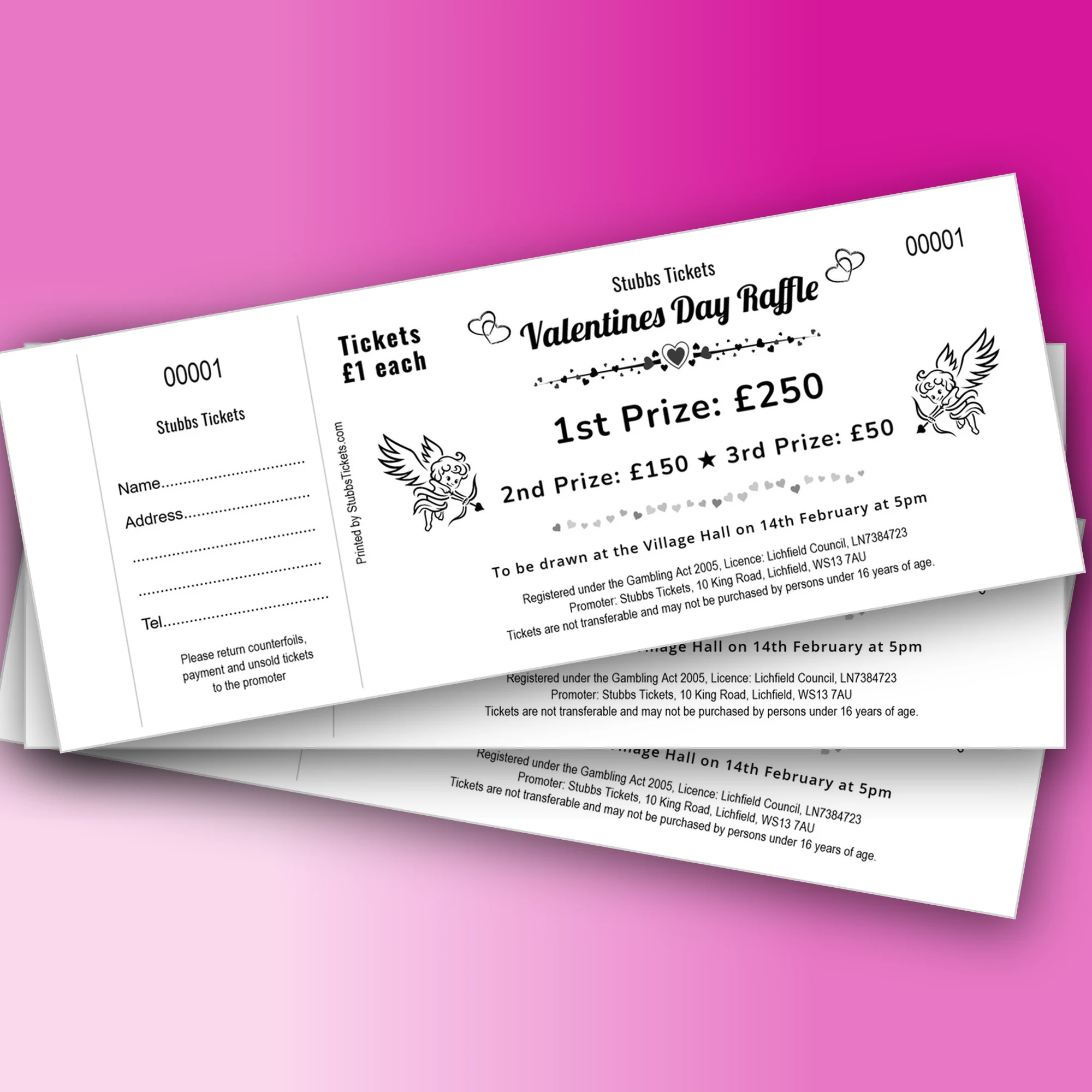 Valentines Day Raffle Tickets - black and white