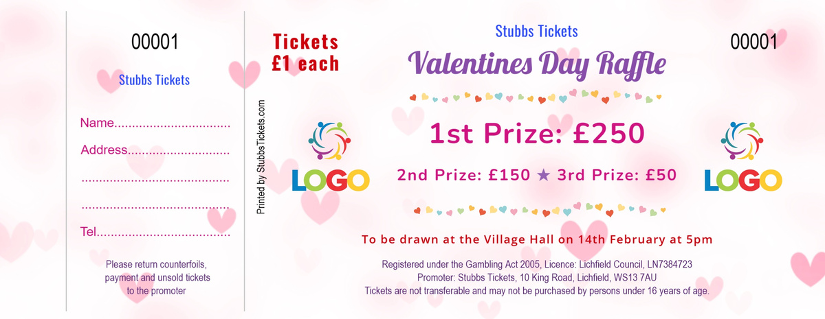 Valentines Day Raffle Tickets - Full Colour